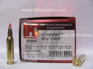 25 Round Box – 17 Hornet Hornady 20 Grain V-Max Ammo – 83005 – Premium ...