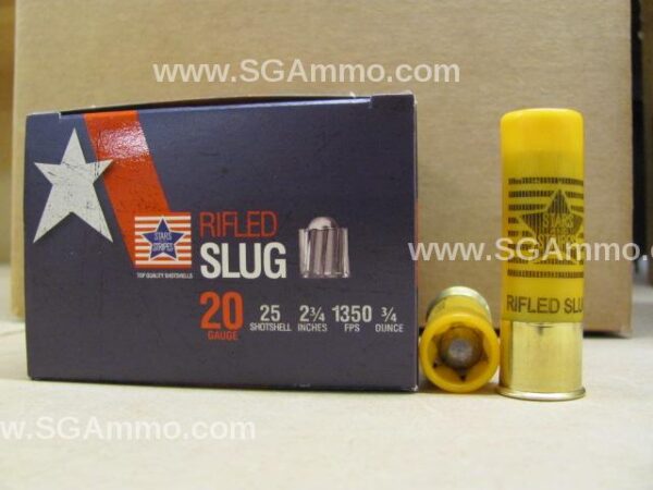 250 Round Case – 20 Gauge – 3/4 Oz Slug – 2.75 inch – 1350 FPS – Stars ...