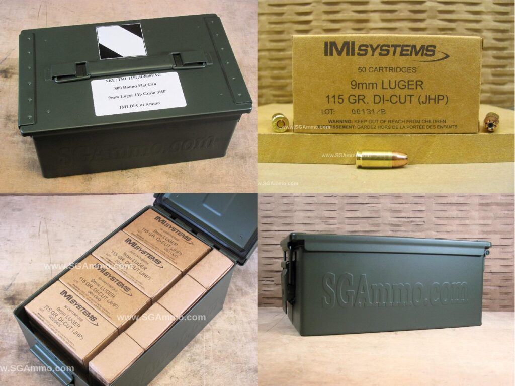 800 Round Flat Can – 9mm Luger 115 Grain Di-Cut Hollow Point Ammo by ...