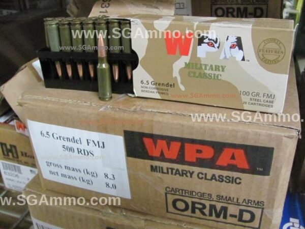 20 Round Box – 6.5 Grendel 100 Grain FMJ Lacquered Steel Case WPA Wolf ...
