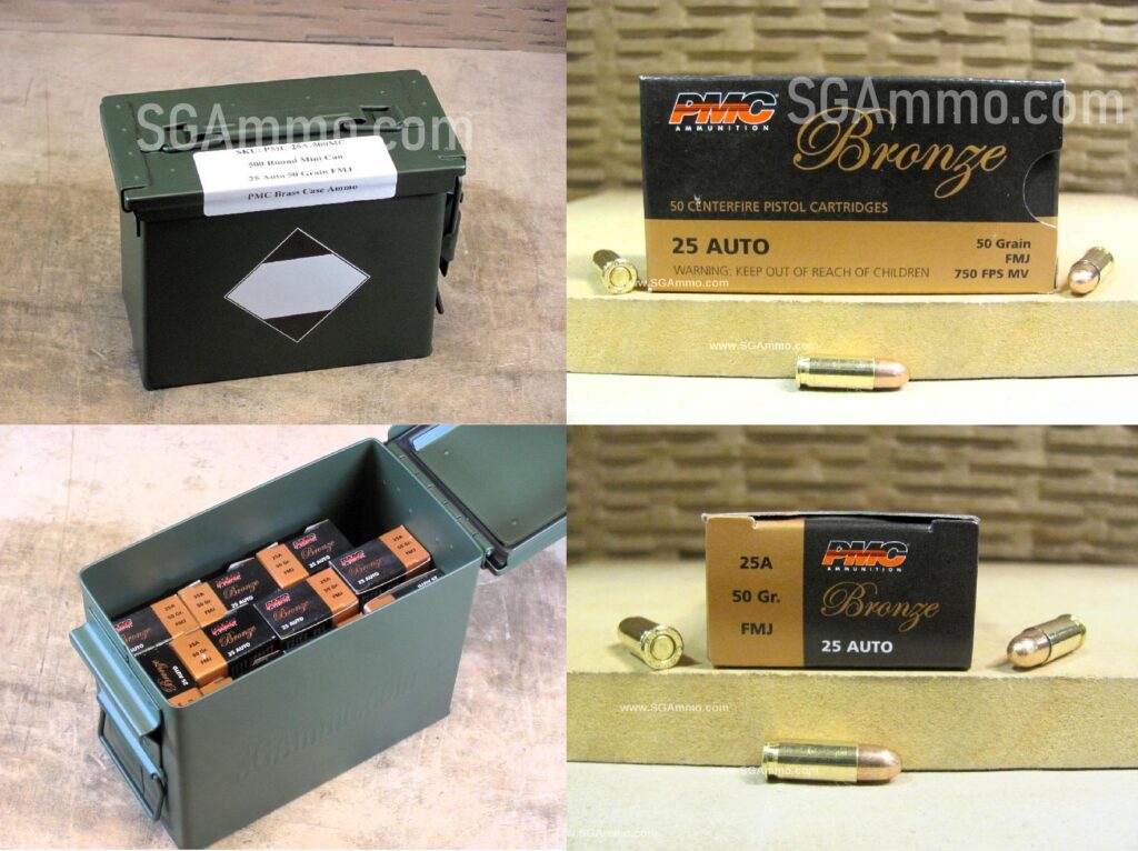 500 Round Can – 25 Auto 50 Grain FMJ Ammo by PMC – 25A – Packed in Mini ...